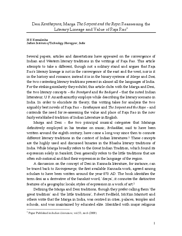 (PDF) Kannada Kanthapura, Sanskrit The Serpent and the Rope: Re ...
