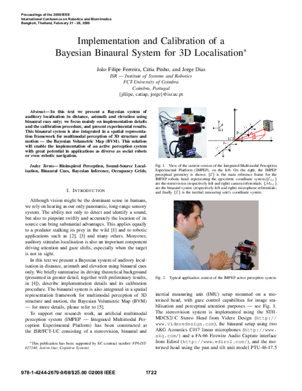 (PDF) Implementation and Calibration of a Bayesian Binaural System for 3D Localisation