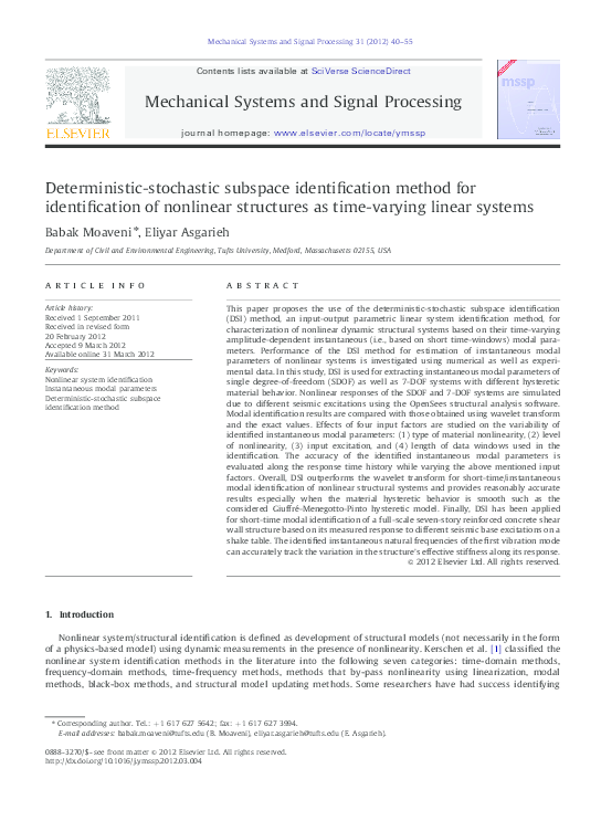 Pdf Deterministic Stochastic Subspace Identification Method For Identification Of Nonlinear