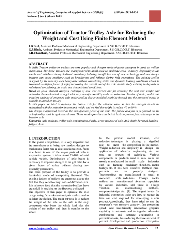 (PDF) Optimization of Tractor Trolley Axle for Reducing the Weight and Cost Using Finite Element ...