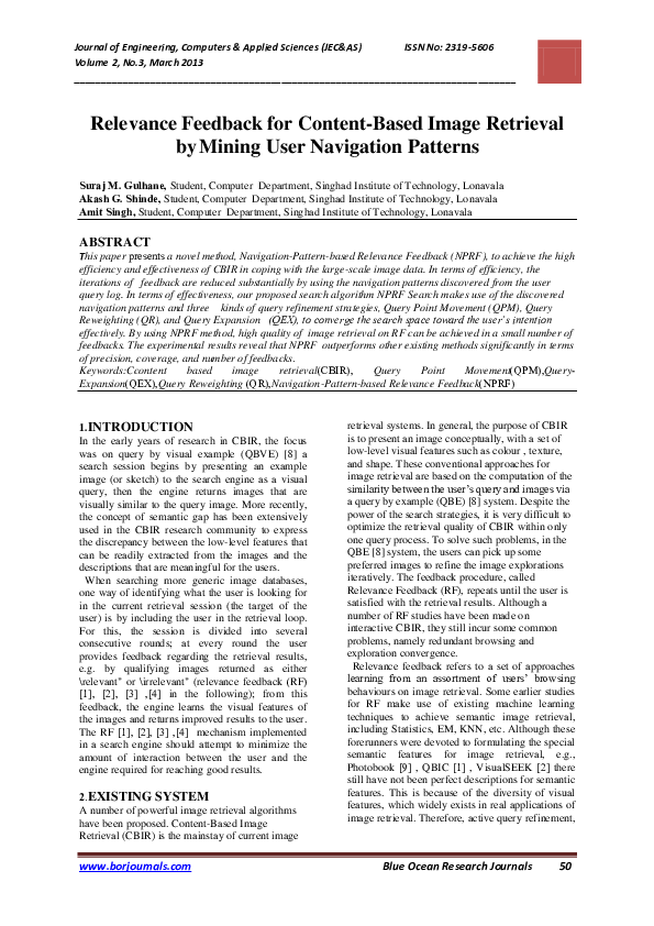 Pdf Relevance Feedback For Content Based Image Retrieval By Mining User Navigation Patterns