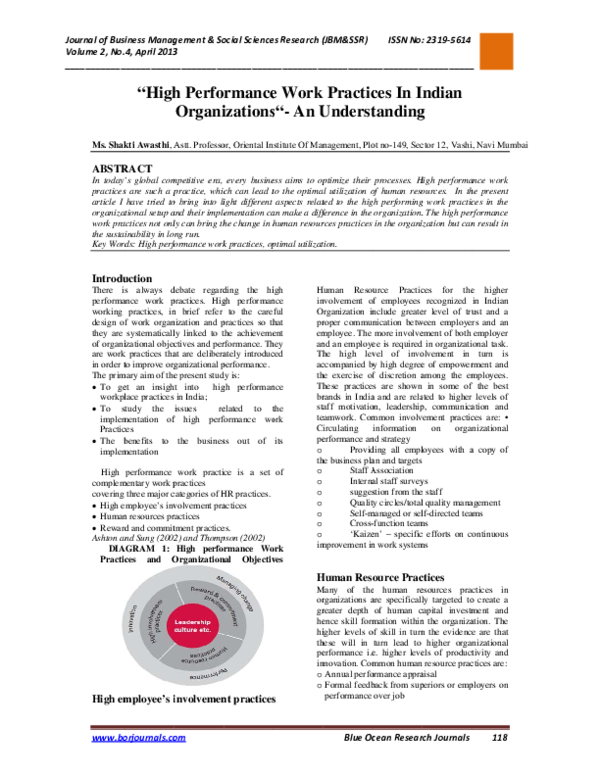 (PDF) High Performance Work Practices In Indian Organizations - An ...