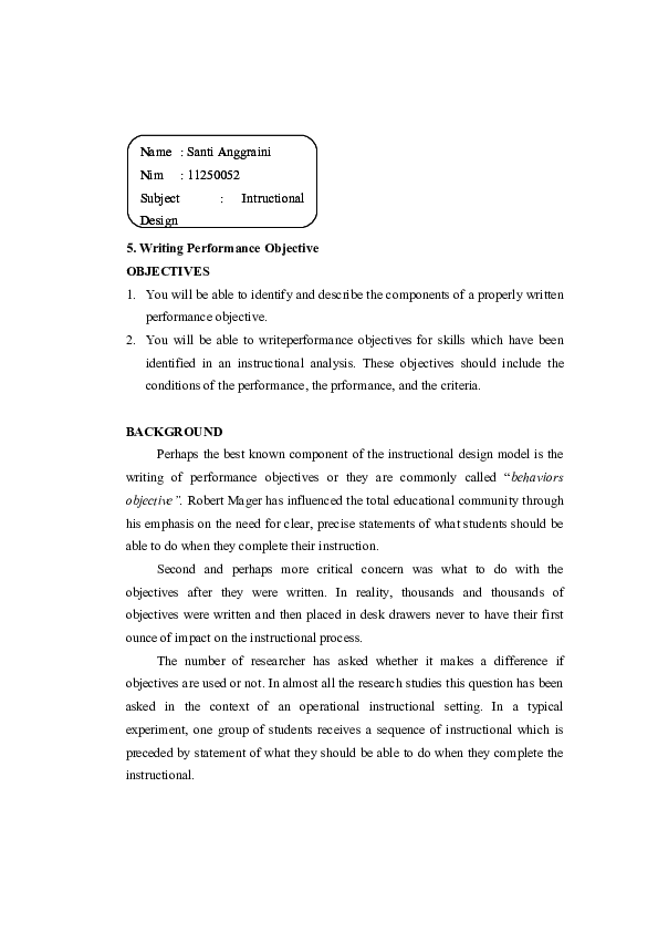 (DOC) Writing Performance Objectives