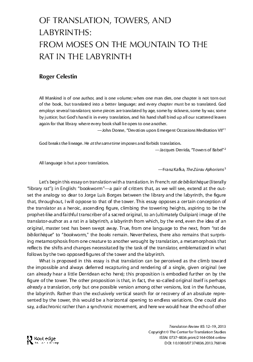 (PDF) OF TRANSLATION, TOWERS, AND LABYRINTHS: FROM MOSES ON THE ...