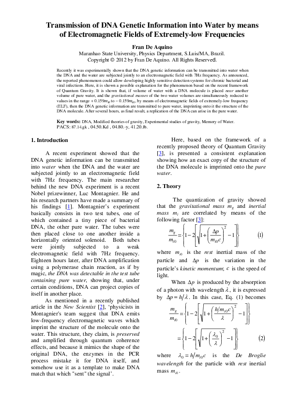 (PDF) Transmission of DNA Genetic Information into Water by means of ...