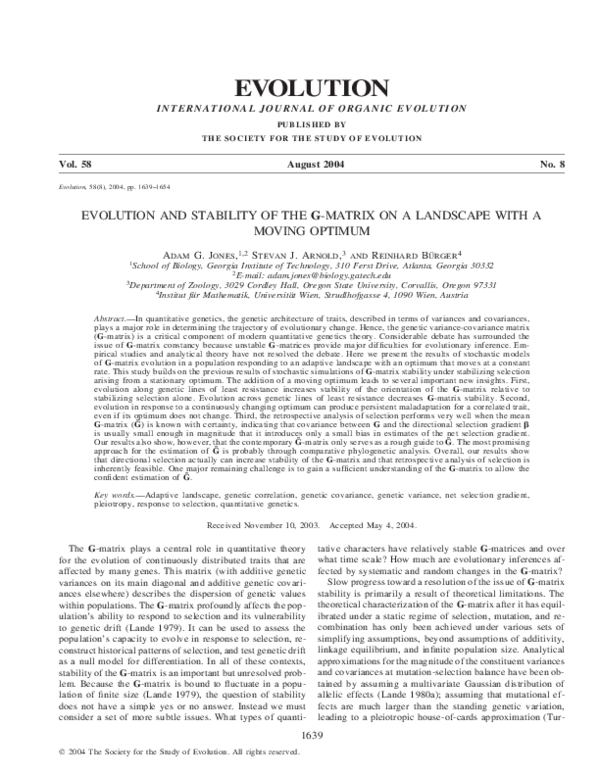 (PDF) EVOLUTION AND STABILITY OF THE G-MATRIX ON A LANDSCAPE WITH A ...