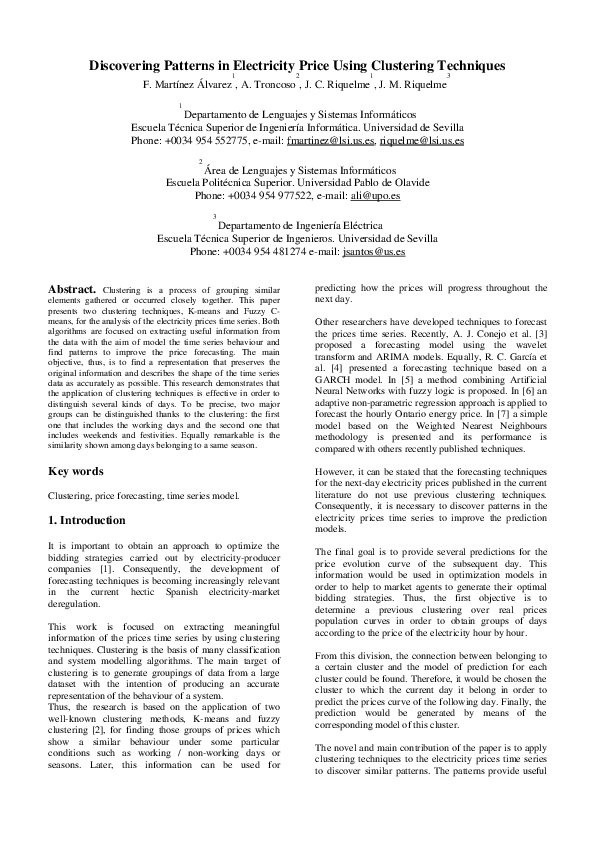 (PDF) Discovering Patterns in Electricity Price Using Clustering Techniques
