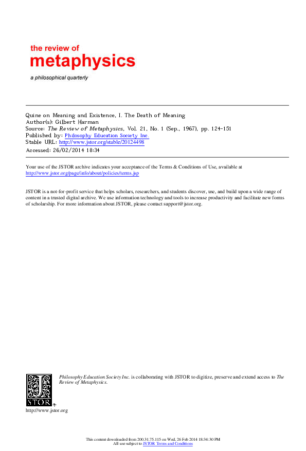 (PDF) Quine on Meaning and Existence, I. The Death of Meaning