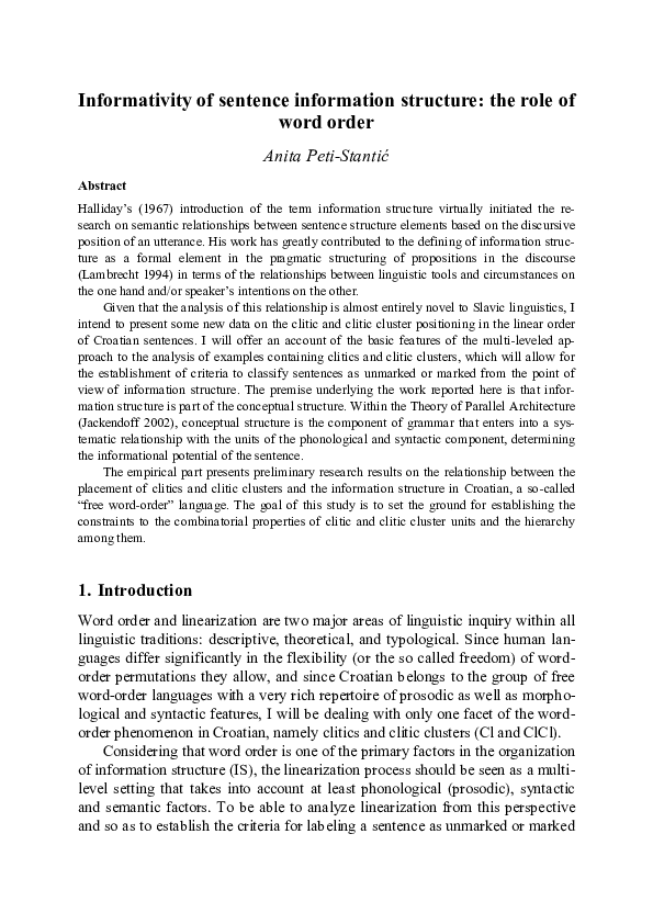 (PDF) Informativity of the sentence information structure: word order