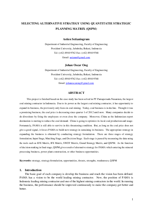 (PDF) Selecting Alternative Strategy using Quantitative Strategic ...