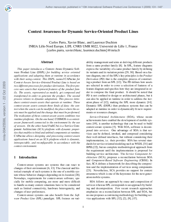 (PDF) Context awareness for dynamic service-oriented product lines