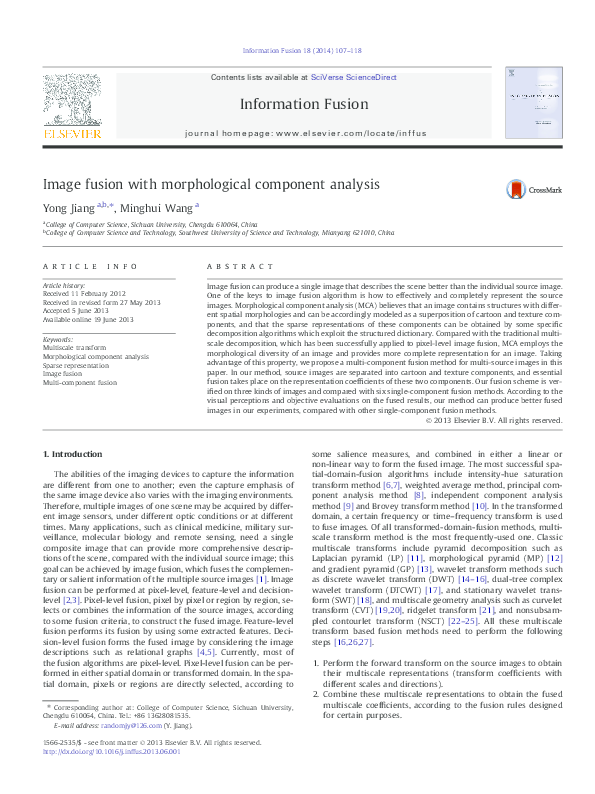 (PDF) Image fusion with morphological component analysis