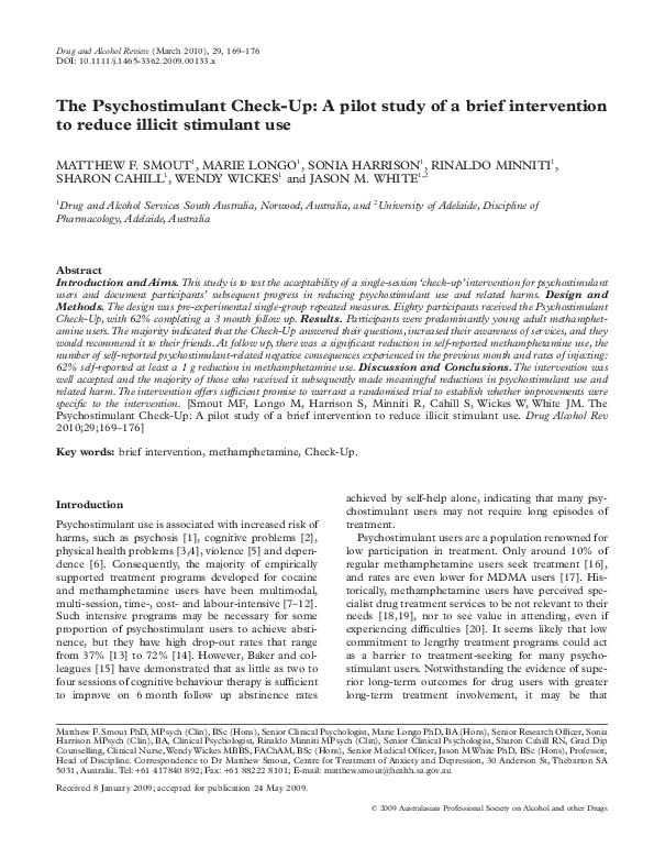 (PDF) The Psychostimulant Check-Up: A pilot study of a brief ...