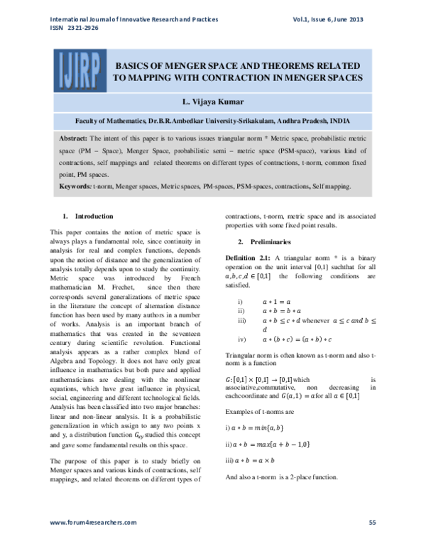 (PDF) BASICS OF MENGER SPACE AND THEOREMS RELATED