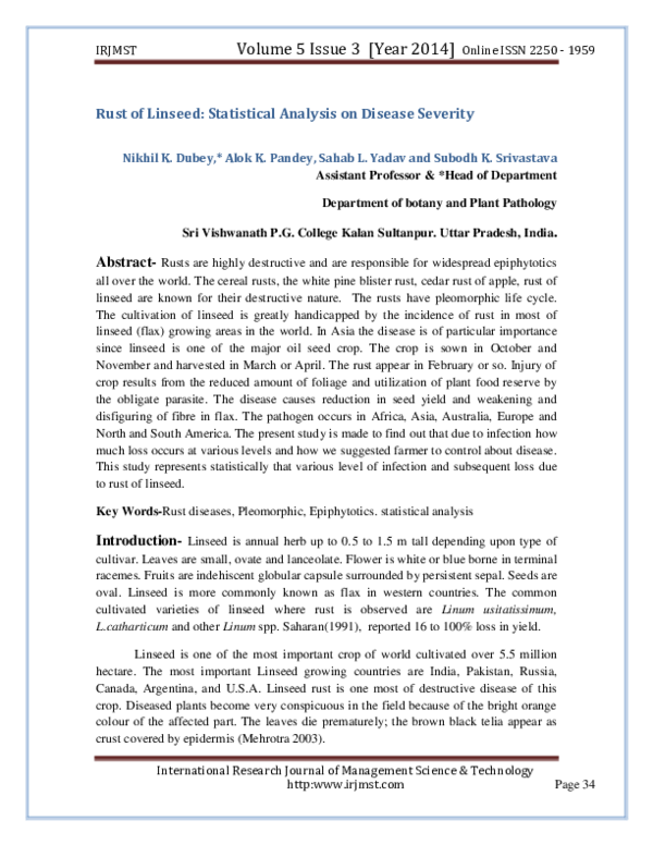 (PDF) Rust of Linseed: Statistical Analysis on Disease Severity ...