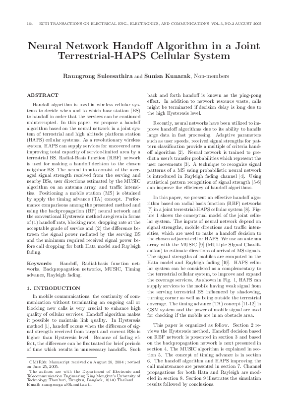 (PDF) Neural Network Handoff Algorithm in a Joint Terrestrial-HAPS Cellular System