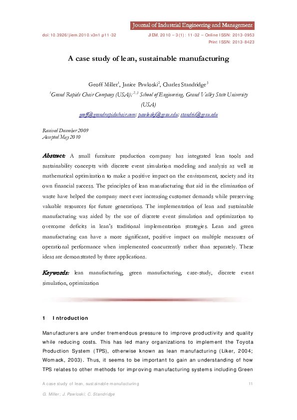 (PDF) A case study of lean, sustainable manufacturing