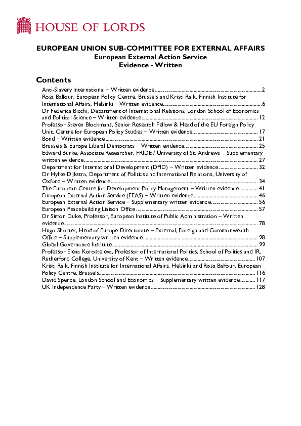 (PDF) European External Action Service, Evidence to House of Lords (pp ...