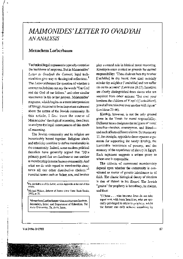(PDF) Maimonides’ letter to Ovadyah : an analysis