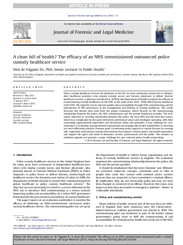 (PDF) A clean bill of health? The efficacy of an NHS commissioned ...