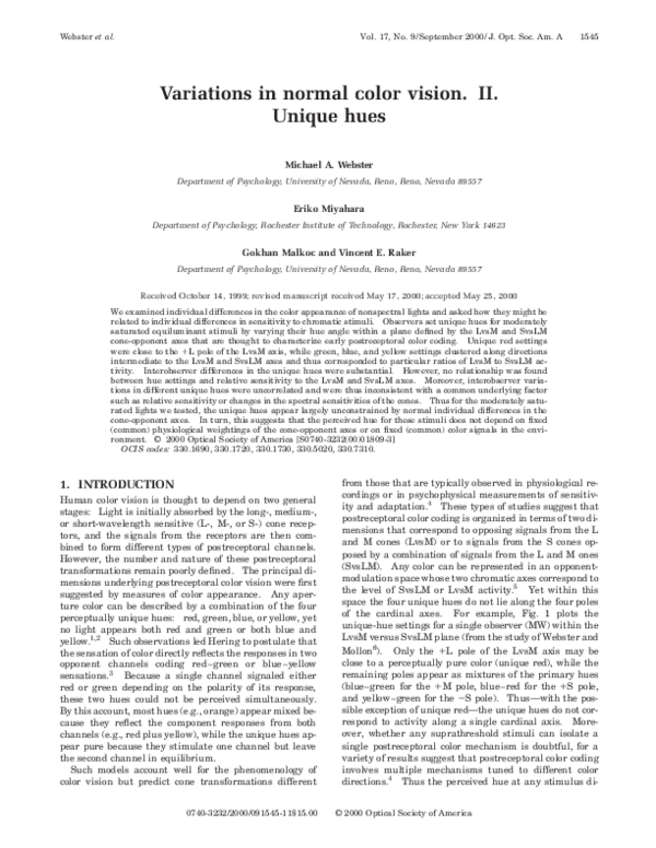 (PDF) Variations in normal color vision. II. Unique hues