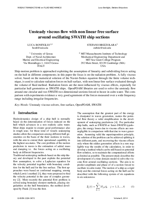 (PDF) Unsteady viscous ﬂow with non linear free surface around oscillating SWATH ship sections ...