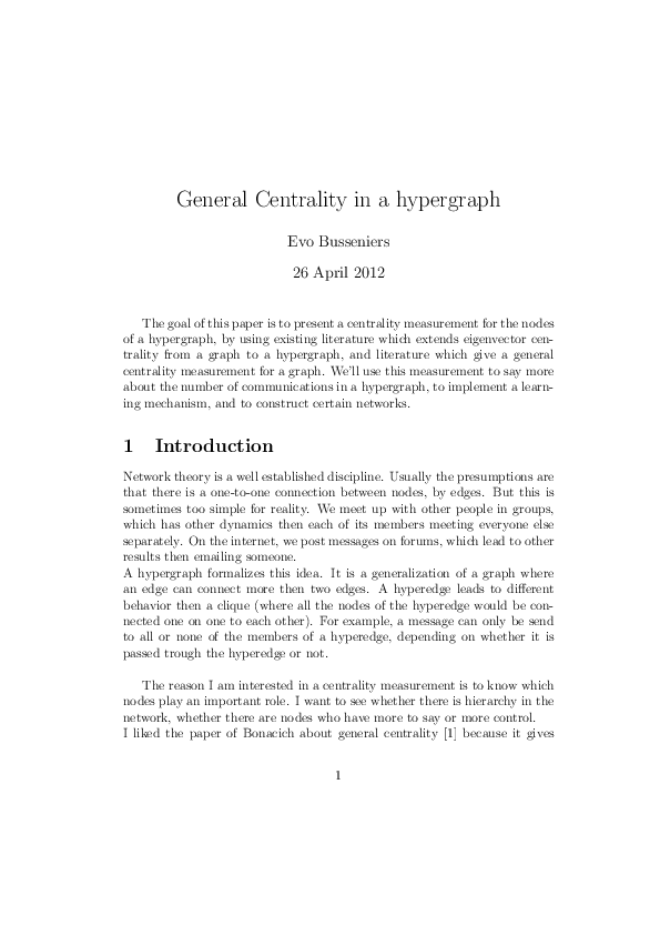 (PDF) General Centrality in a hypergraph
