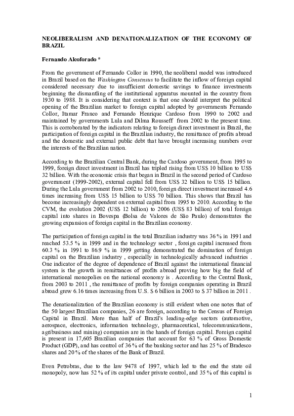 (DOC) NEOLIBERALISM AND DENATIONALIZATION OF THE ECONOMY OF BRAZIL