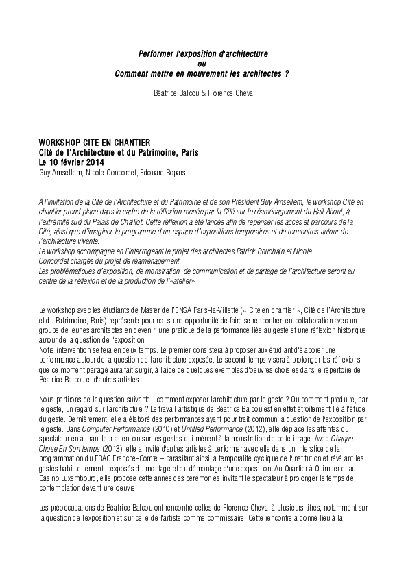 Journée d`étude / Workshop 12 février 2014 - France