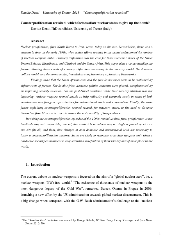 (PDF) Counterproliferation revisited: which factors allow nuclear ...