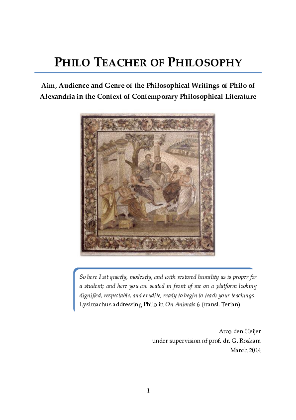(PDF) Philo Teacher of Philosophy. Aim, Audience and Genre of the ...