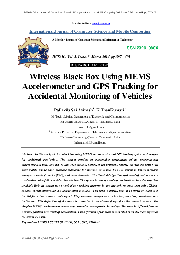 (PDF) Wireless Black Box Using MEMS Accelerometer and GPS Tracking for Accidental Monitoring of ...