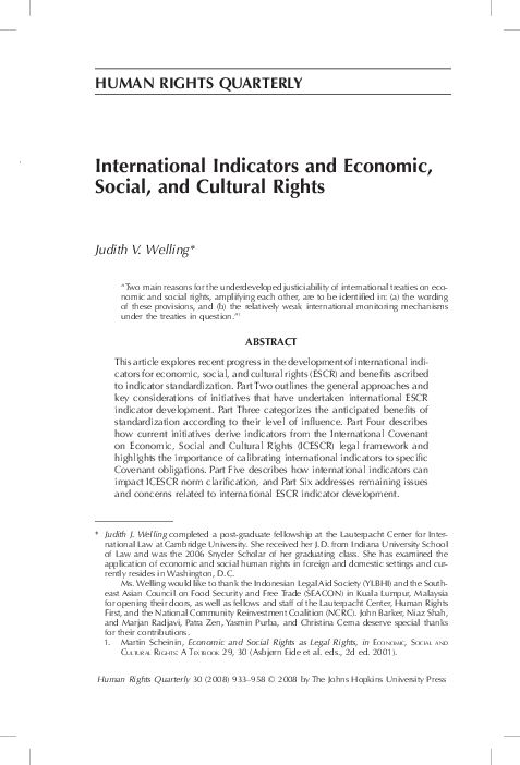 (PDF) International Indicators and Economic, Social and Cultural Rights