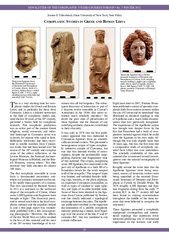 Coroplastic Studies in Greek and Roman Libya, Newsletter of the ...
