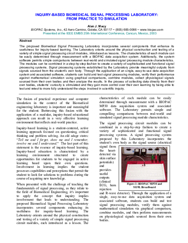 (PDF) Inquiry-based biomedical signal processing laboratory: from ... (PDF) Inquiry-based biomedical signal processing laboratory: from ...