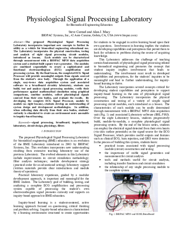 (PDF) Physiological Signal Processing Laboratory for Biomedical ...