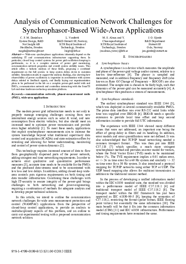 Pdf Analysis Of Communication Network Challenges For Synchrophasor Based Wide Area Applications