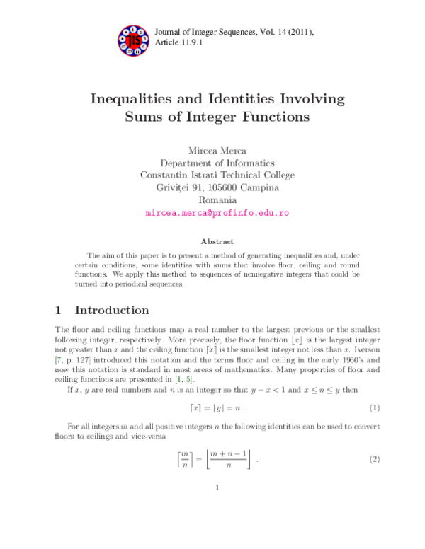 Pdf Generating Inequalities With Integer Functions