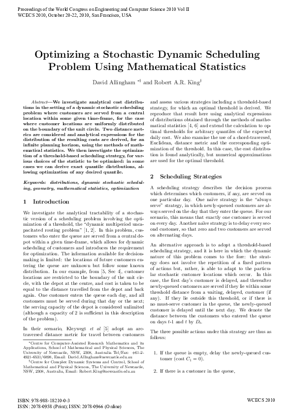 Pdf Optimizing A Stochastic Dynamic Scheduling Problem Using Mathematical Statistics