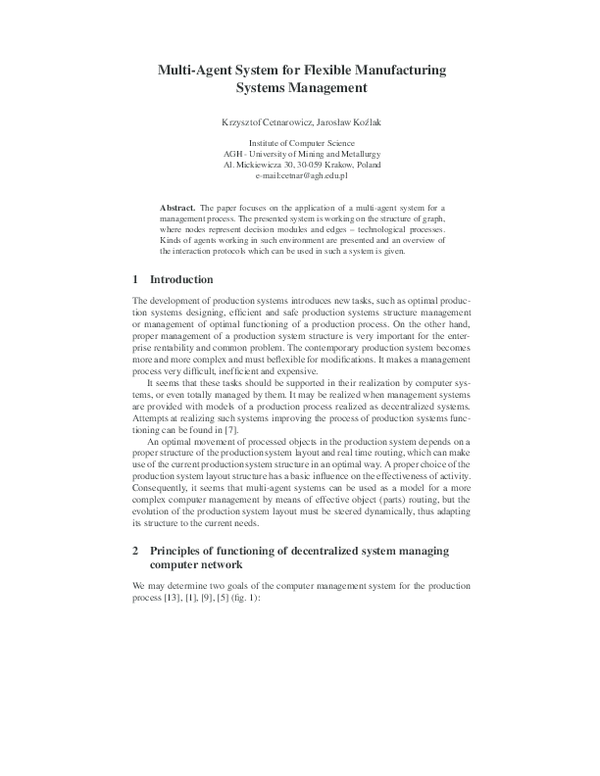 (PDF) Multi-agent System for Flexible Manufacturing Systems Management