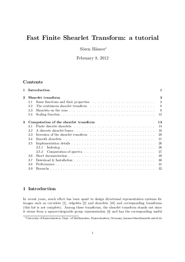(PDF) Fast Finite Shearlet Transform: a tutorial