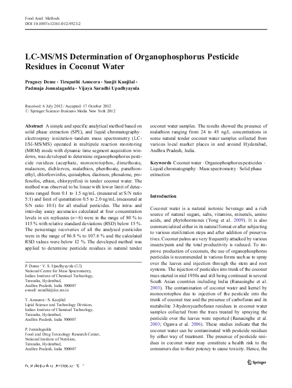 LC-MS/MS Determination of Organophosphorus Pesticide Residues in ...