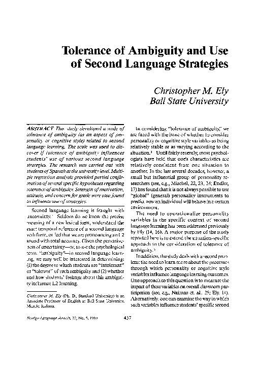 (PDF) Tolerance of Ambiguity and Use of Second Language Strategies
