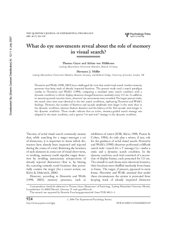 (PDF) What do eye movements reveal about the role of memory in visual search
