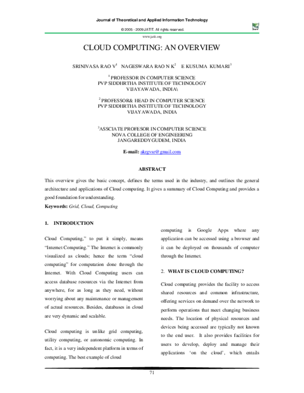 Pdf Journal Of Theoretical And Applied Information Technology Cloud Computing An Overview