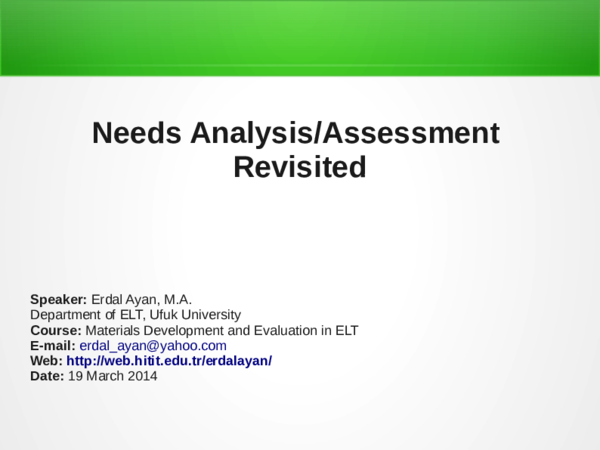 (PDF) Needs Analysis/Assessment Revisited