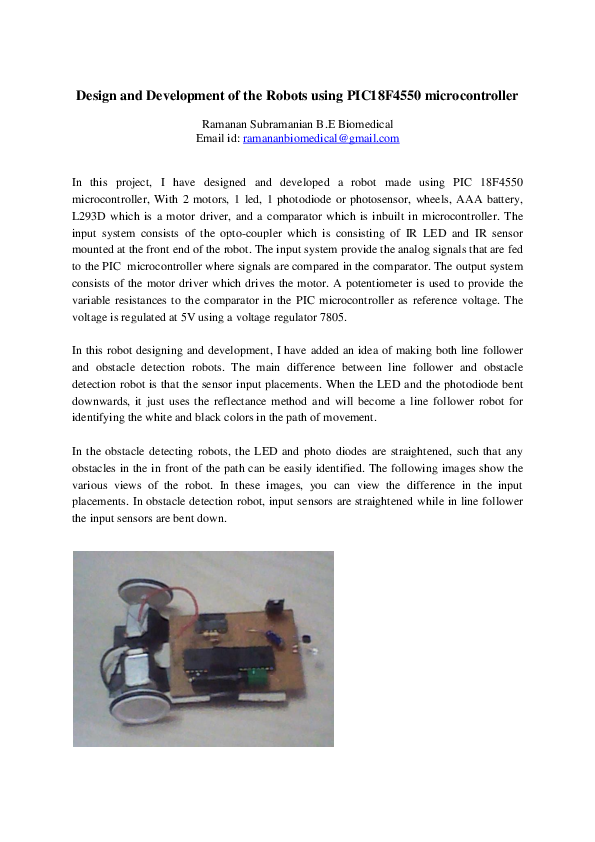 (PDF) Design and Development of the Robots using PIC18F4550 microcontroller