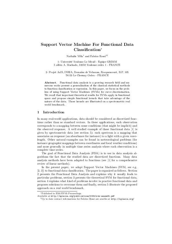 (PDF) Support vector machine for functional data classification