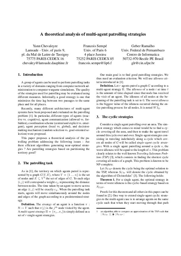 (PDF) A Theoretical Analysis of Multi-Agent Patrolling Strategies