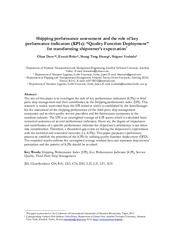 (PDF) Shipping Performance Assessment and the Role of Key Performance ...